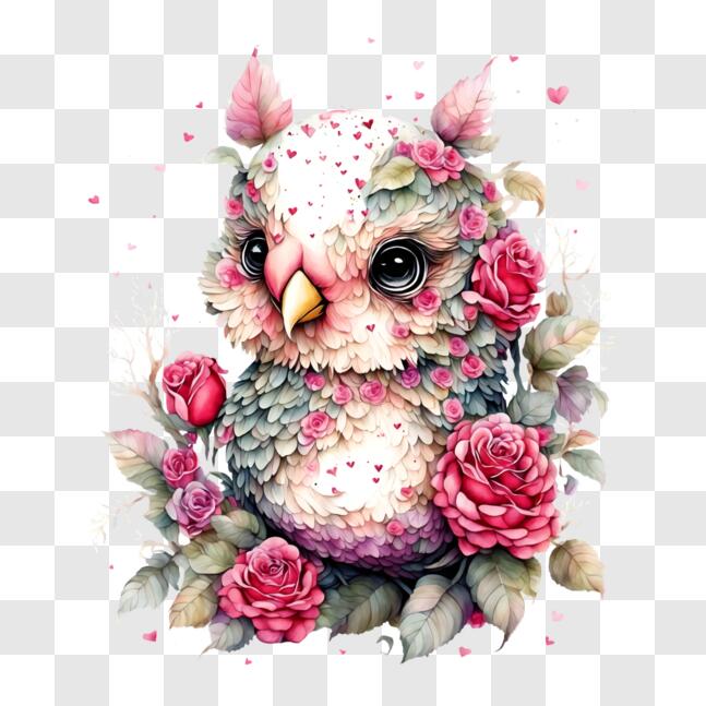 Download Owl on a Black Background with Pink Roses PNGs Online ...