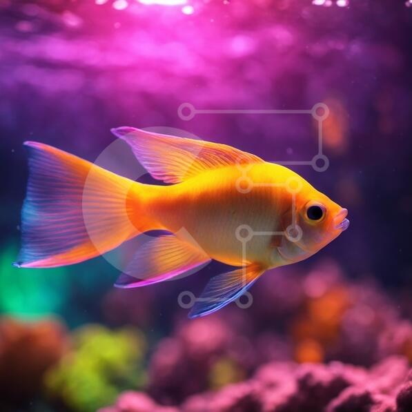 Bright Orange Fish in a Colorful Aquarium stock photo | Creative Fabrica