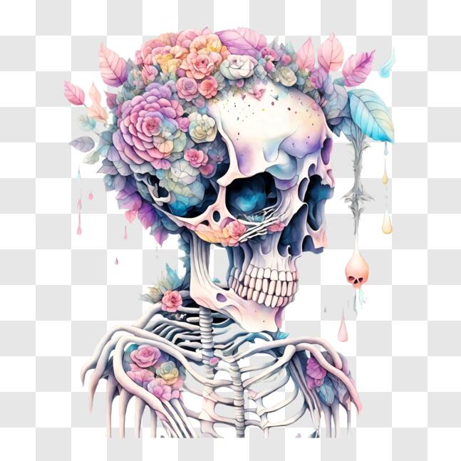 Download Skulls and Flowers - Painting of a Skeleton with Flowers PNGs ...