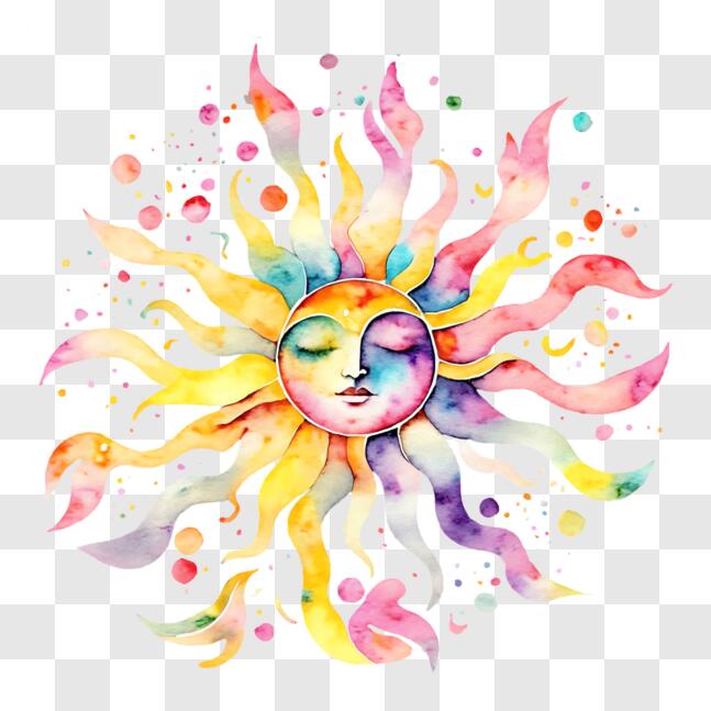 Download Whimsical Sun with Bright Colors and Swirling Shapes PNGs ...