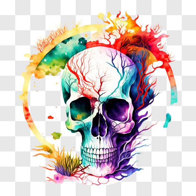 Download Colorful Abstract Skull on a Black Background PNGs Online ...
