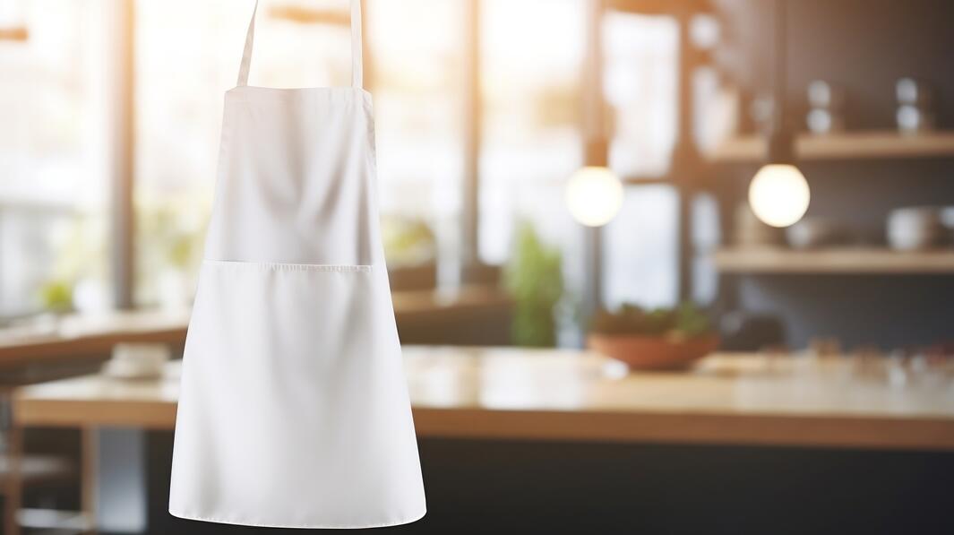 Download Kitchen Apron Hanging from Ceiling in a Cozy Kitchen Mockups ...