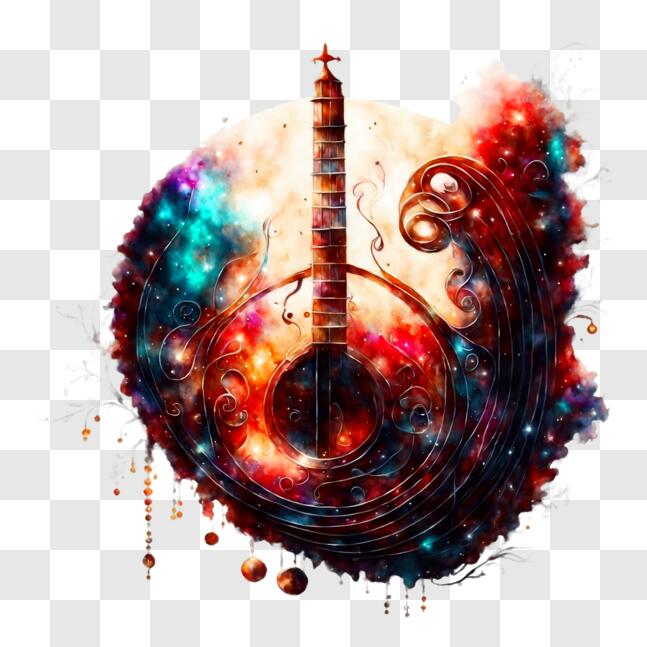 Download Abstract Painting of a Mandolin with Colorful Swirls and Stars ...