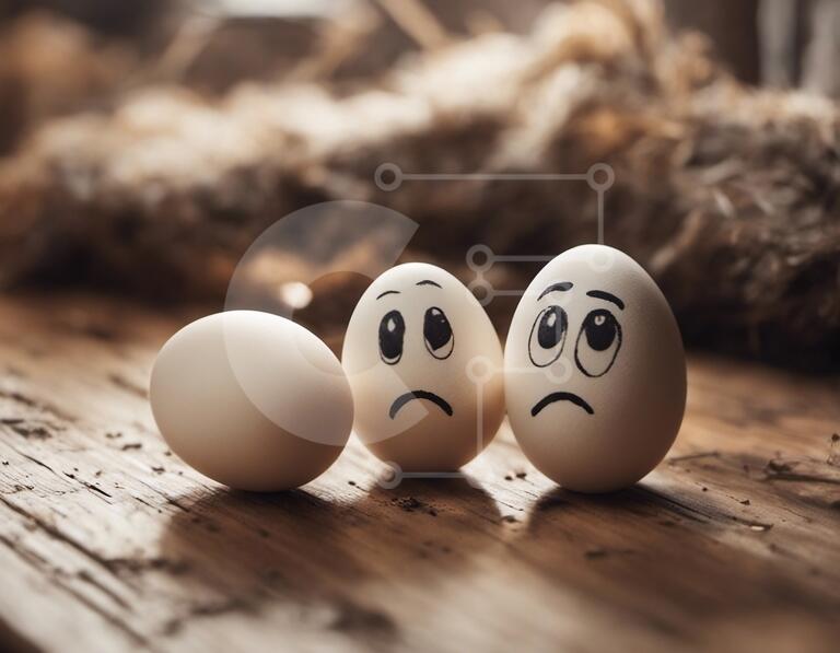 Sad Eggs with Tearful Faces on a Wooden Surface stock photo | Creative ...