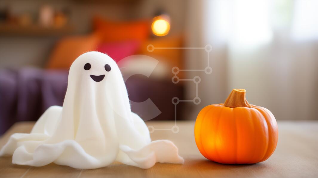 Spooky Halloween Decoration with Ghosts and Pumpkin stock photo ...