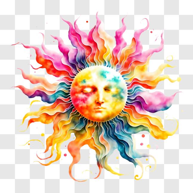 Download Colorful Sun with Abstract Face and Swirling Clouds PNGs ...