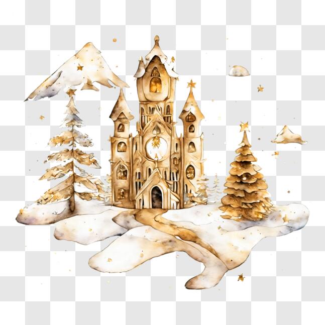 Descarga Castillo Dorado en un Mundo Invernal PNG En Línea - Creative ...