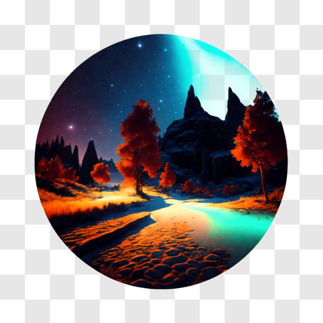 Download Scenic Mountain Landscape with Path PNGs Online - Creative Fabrica