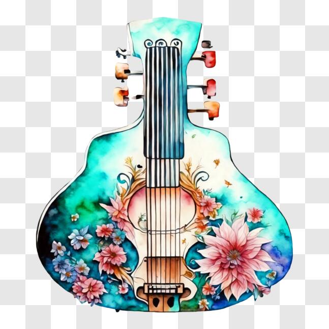 Download Colorful Painting of Mandolin with Flowers PNGs Online ...
