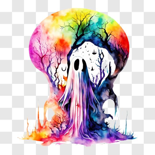 Download Colorful Ghost Skulls Painting with Trees and Flowers PNGs ...