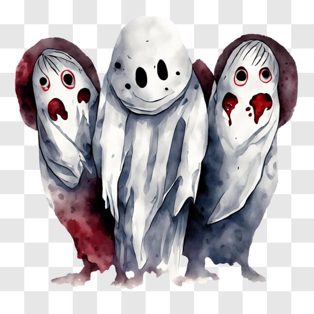 Download Three White Ghosts with Bloody Eyes and Faces PNGs Online ...