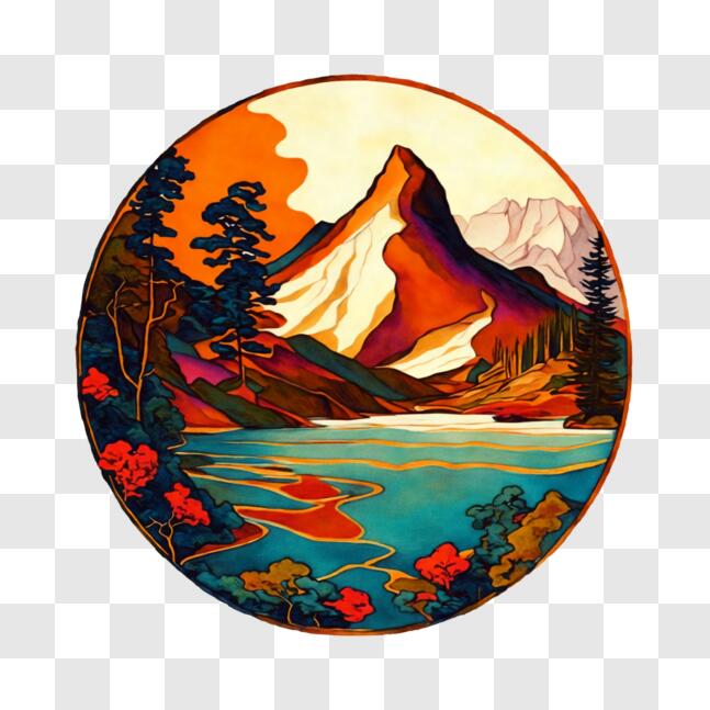 Download Idyllic Landscape Painting in Circular Frame PNGs Online ...