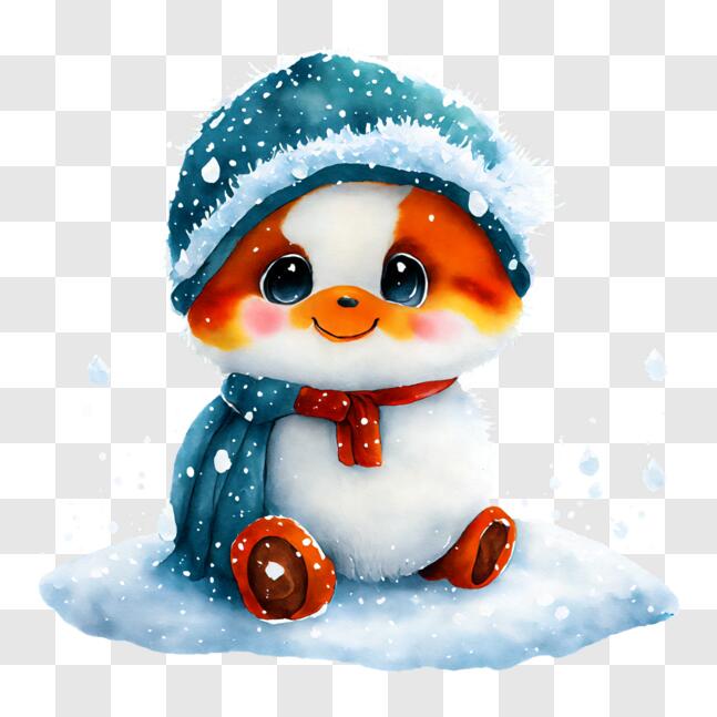 Download Cartoon Snowman in the Snow with Falling Snowflakes PNGs ...