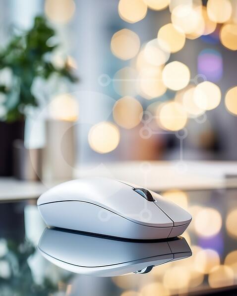 White Mouse on Glass Table with Blur Background stock photo | Creative ...