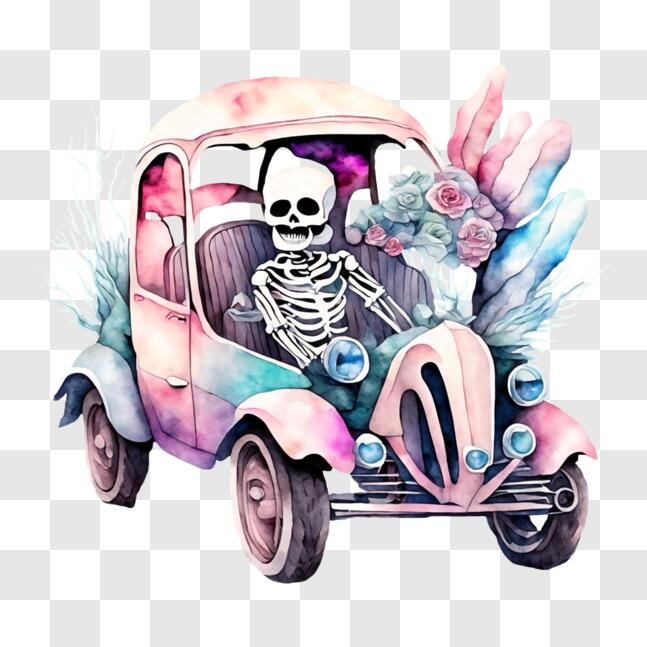 Download Skeleton Driving Car with Flowers PNGs Online - Creative Fabrica