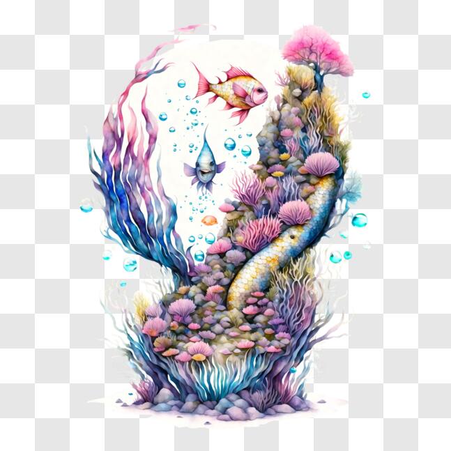 Download Underwater Scene with Mermaid, Fish, Corals, and Marine Life ...