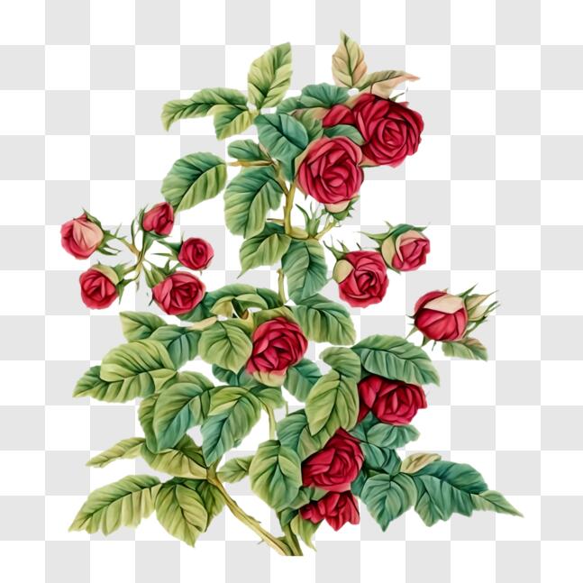 Download Red Rose Bush with Green Leaves and Flowers PNGs Online ...