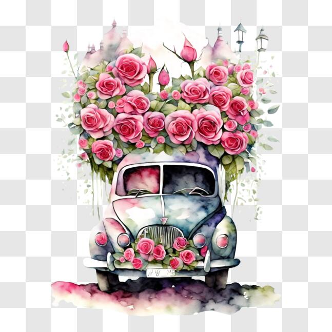 Download Vintage Car Decorated with Heart-Shaped Rose Arrangements PNGs ...