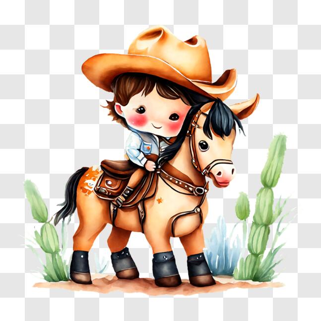 Download Cartoon Cowboy Riding an Orange Horse among Cactuses PNGs ...