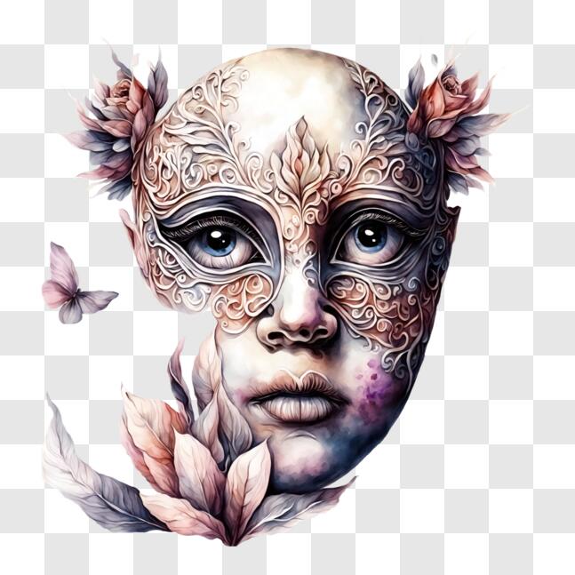 Download Woman with Ornate Mask, Flowers, and Butterflies in Fantasy ...
