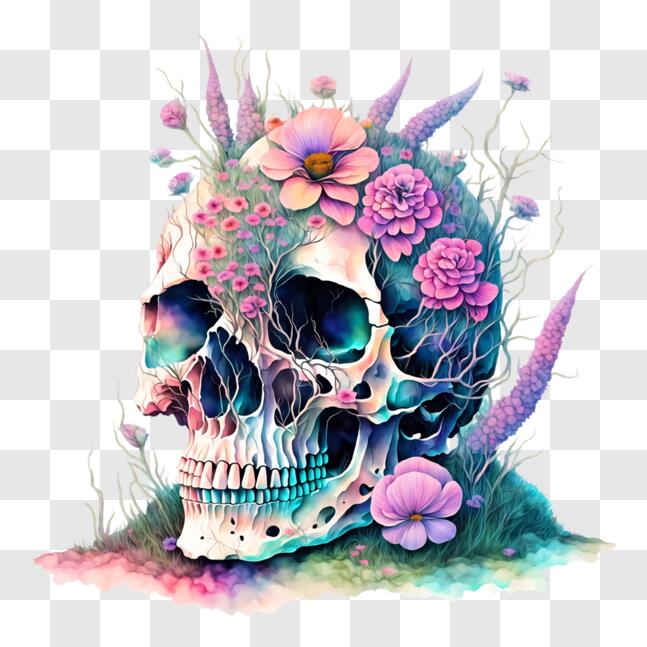 Download Skull with Colorful Flowers and Plants PNGs Online - Creative ...