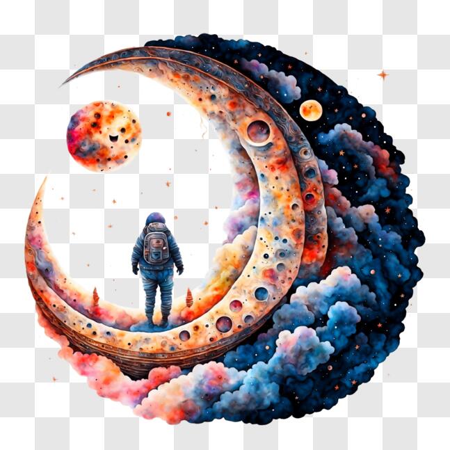 Download Person on Crescent Moon with Stars and Planets PNGs Online ...