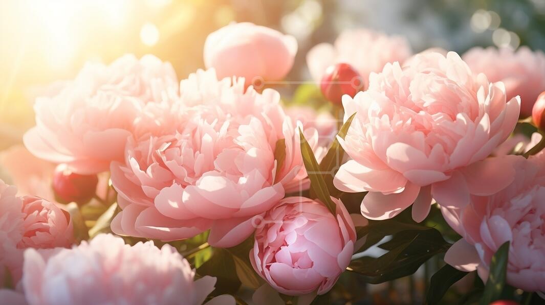 Beautiful Bouquet of Pink Peonies Blooming in Sunlight stock photo ...