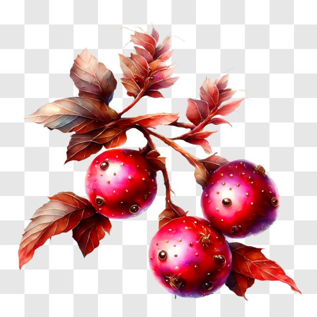 Download Close-up of Three Red Berries on a Branch PNG Online ...