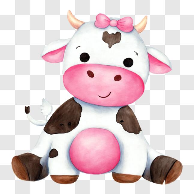 Download Cute Cow with Pink Bow on Black Background PNGs Online ...