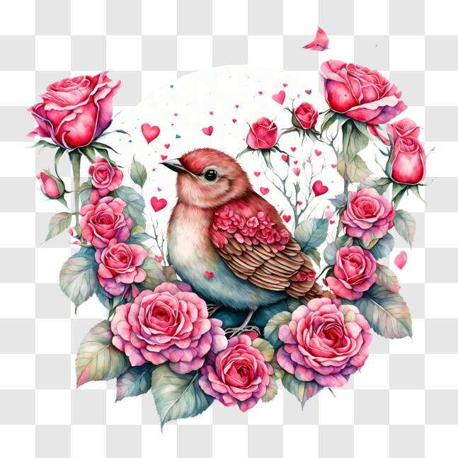 Download Bird on Pink Roses with Full Moon PNGs Online - Creative Fabrica