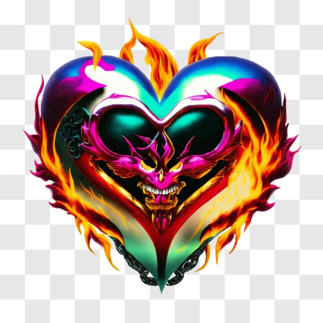 Download Colorful Flame Heart with Demon's Head Artwork PNGs Online ...