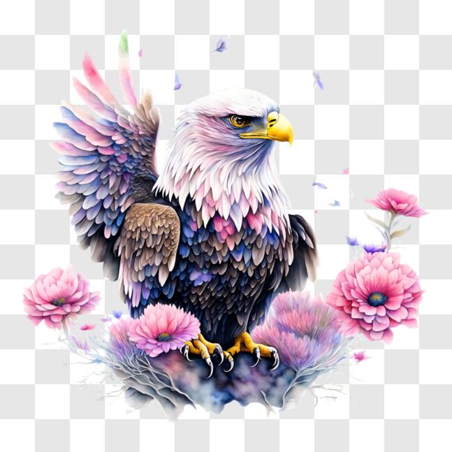Download Eagle on Pink Flowers with Butterflies PNGs Online - Creative ...