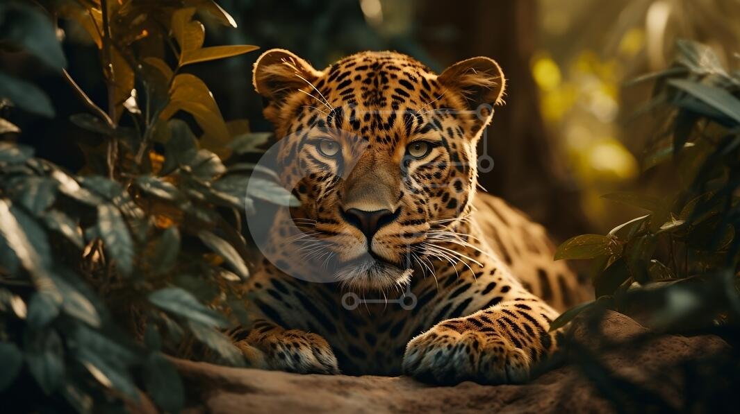 Fierce Leopard in the Dense Jungle stock photo | Creative Fabrica