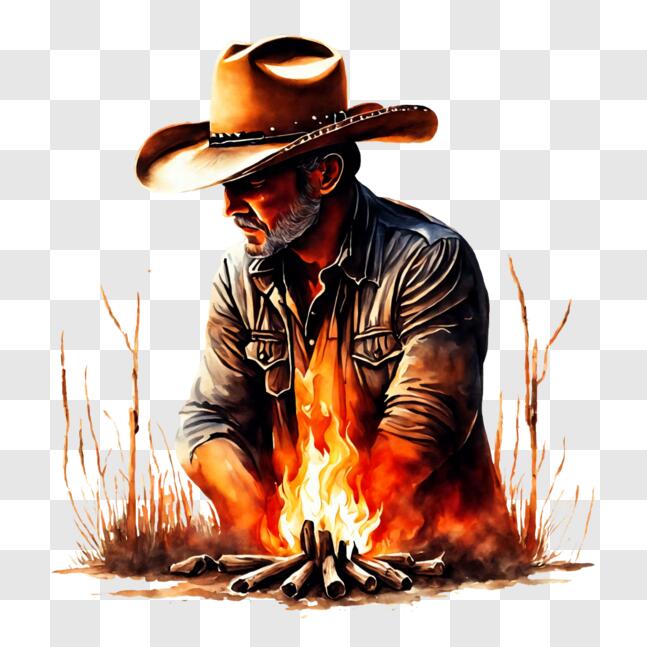 Download Man Cooking Food Over Campfire with a Cowboy Hat PNGs Online ...