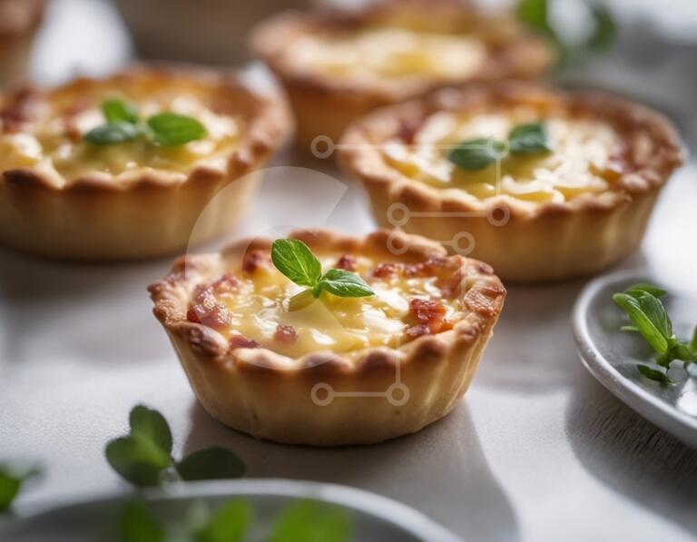 Fresh and Flavorful Mini Tarts on White Plates stock photo | Creative ...