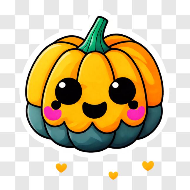 Download Cute Pumpkin Sticker with Hearts and Smiley Faces PNGs Online ...