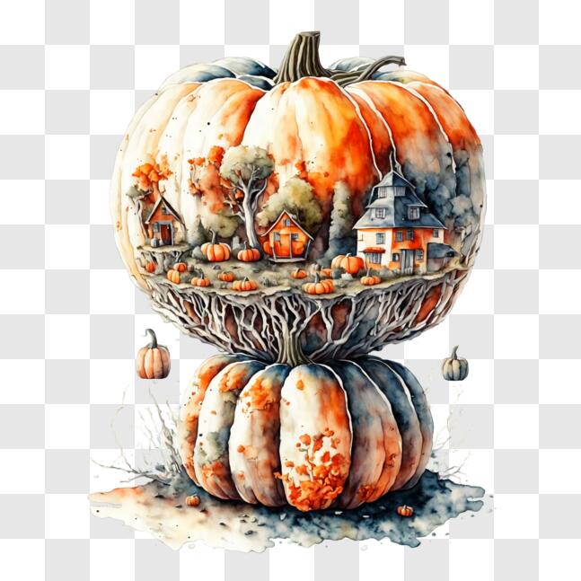 Download Elaborately Decorated Pumpkin Watercolor Painting PNGs Online ...