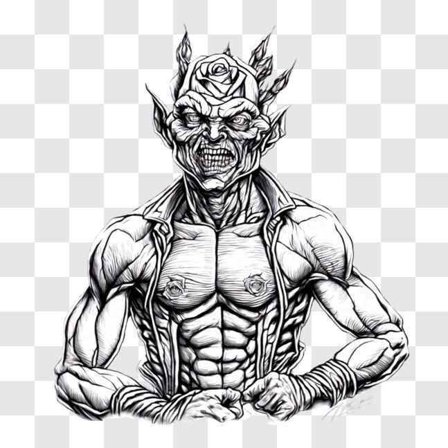 Download Black and White Drawing of a Demon with Outstretched Arms PNGs ...