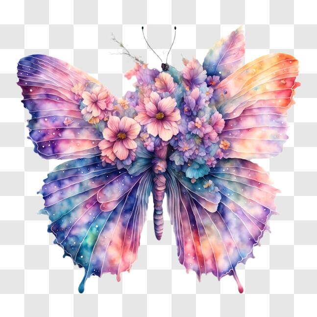 Download Beautiful Butterfly with Pink, Purple, and Blue Flowers PNGs ...