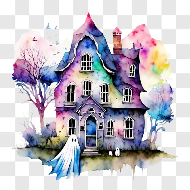 Download Spooky Watercolor Haunted House Illustration PNGs Online ...