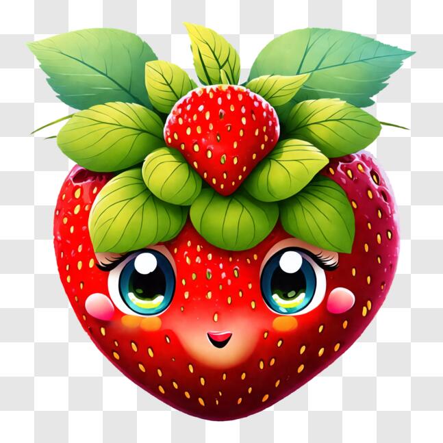 Download Cartoon Strawberry with Green Leaves PNGs Online - Creative ...