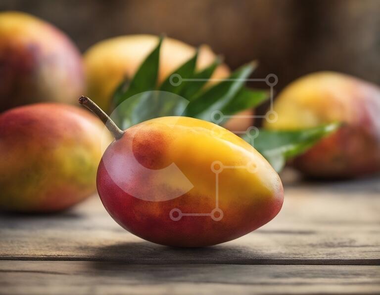 Group of Ripe and Unripe Mangoes on Wooden Surface stock photo ...