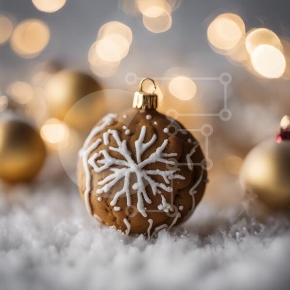 Festive Gingerbread Ornament Decoration on Snowflakes stock photo ...
