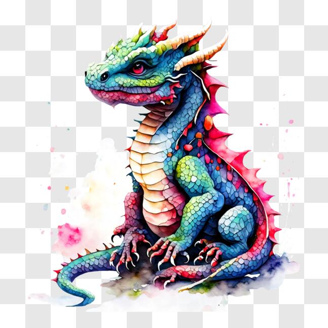 Download Colorful Dragon Sitting on Paint Splashes PNGs Online ...