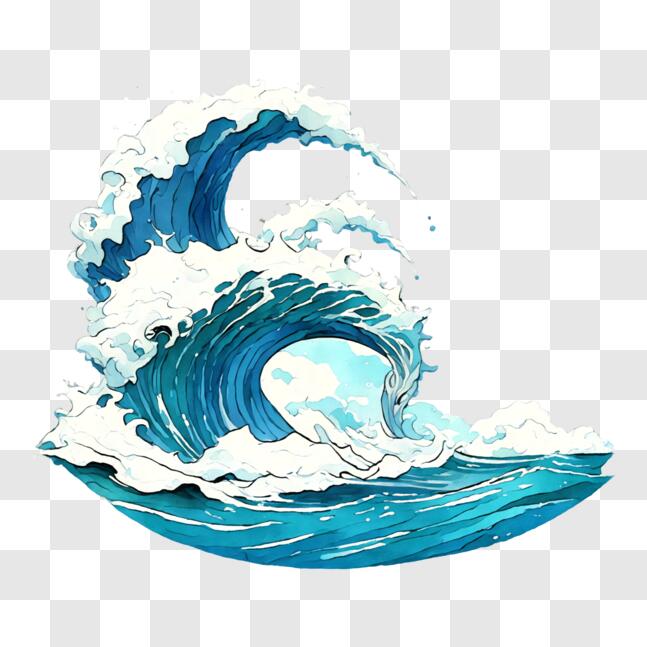 Download Great Wave Breaking in the Ocean with Black Background PNGs ...