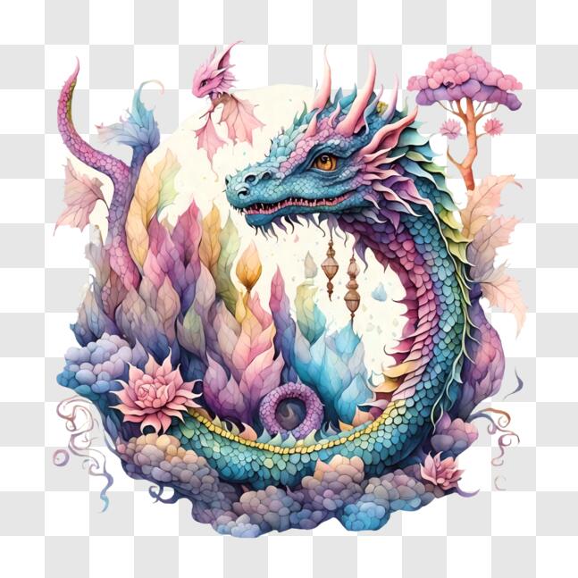 Download Colorful Dragon Amongst Flowers and Plants PNGs Online ...