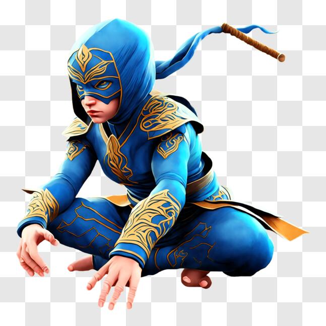 Download Young Boy in Blue Ninja Costume PNGs Online - Creative Fabrica