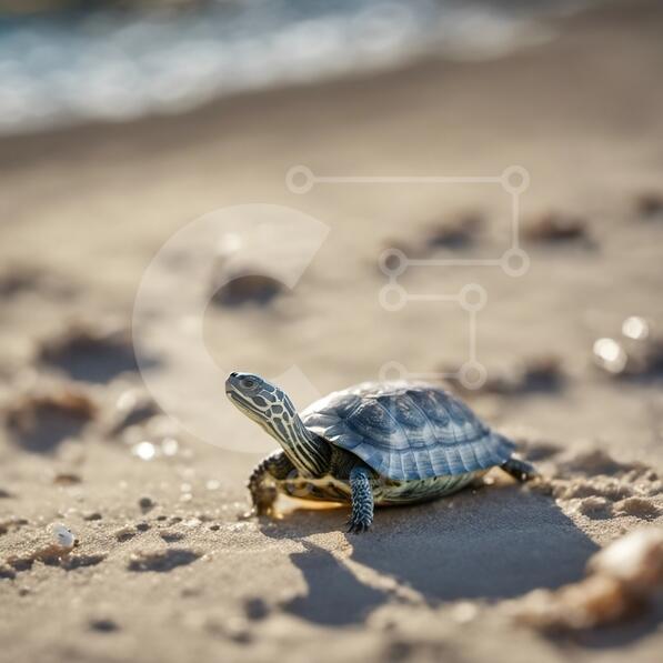 Adorable Baby Turtle Heading Towards the Water stock photo | Creative ...