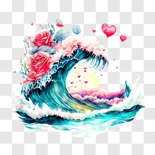Download Wave with Pink Roses and Hearts - Artistic Nature Photography ...
