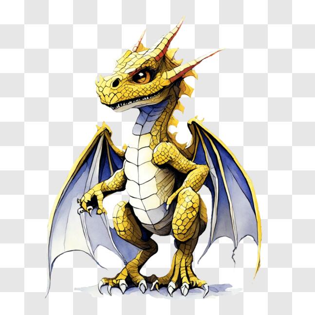 Télécharger Dessin animé de dragon jaune avec des ailes déployées PNGs ...